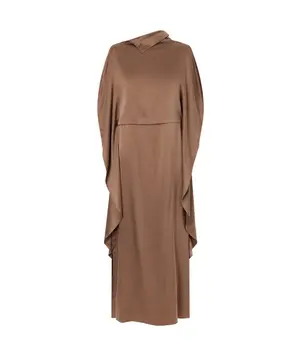 RUOHAN Ikra Cape-effect Draped Silk Maxi Dress - Brown