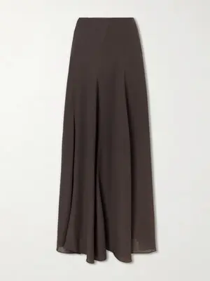 RUOHAN Aeris Pleated Silk-crepe Midi Skirt - Brown