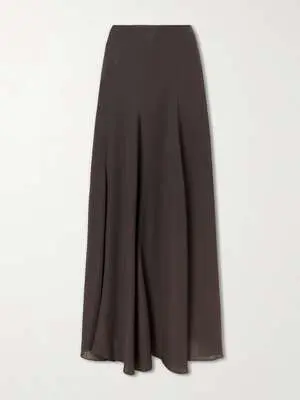 RUOHAN Aeris Pleated Silk-crepe Midi Skirt - Dark Brown