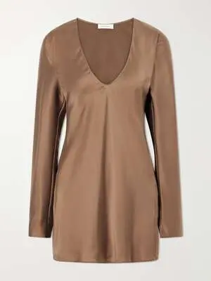RUOHAN Syros Silk-blend Satin Blouse - Brown