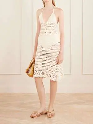 TERRY PUESTO Cece Halterneck Crocheted Organic-cotton Midi Dress