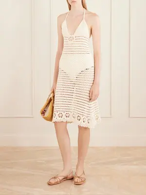TERRY PUESTO Cece Halterneck Crocheted Organic-cotton Midi Dress