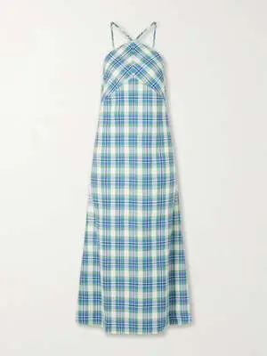 Rosie Assoulin Call Me Maybe Checked Woven Cotton Maxi Dress - Green