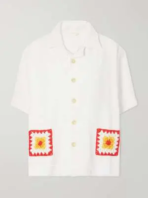 TERRY PUESTO Boxy Crochet-trimmed Organic Cotton-terry Shirt - White