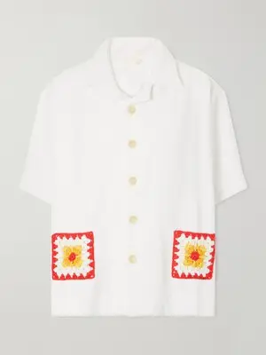 TERRY PUESTO Boxy Organic Cotton Terry Shirt With Crochet Pockets - White