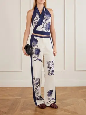 SIR. Phillipa Printed Silk-blend Halter Tank - Blue