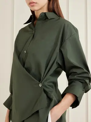 TWP Asymmetric Cotton Wrap Shirt - Green