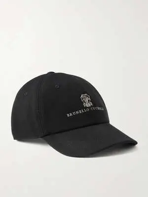 Brunello Cucinelli Logo-embroidered Leather-trimmed Cotton-twill Baseball Cap - Black