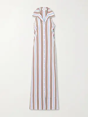 Rosie Assoulin Sleeveless Striped Poplin Midi Dress - Blue