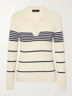 NILI LOTAN Lucille Striped Cashmere Polo Sweater - Ivory