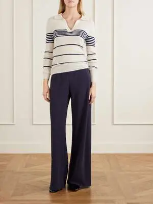 NILI LOTAN Lucille Striped Cashmere Polo Sweater