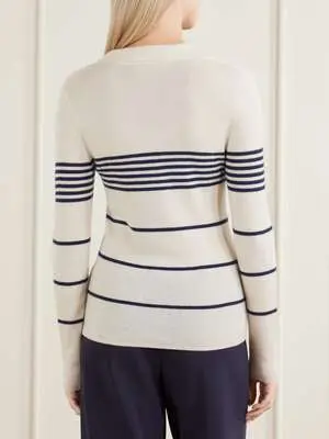 NILI LOTAN Lucille Striped Cashmere Polo Sweater