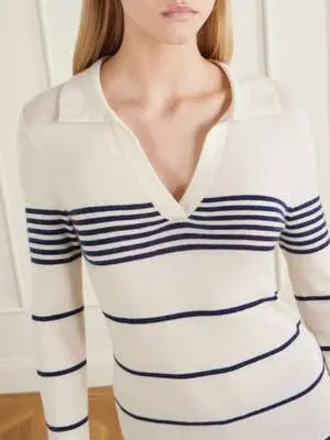 NILI LOTAN Lucille Striped Cashmere Polo Sweater
