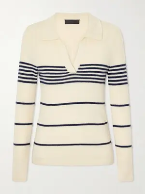 NILI LOTAN Lucille Striped Cashmere Polo Sweater - Neutrals