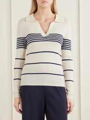 NILI LOTAN Lucille Striped Cashmere Polo Sweater - Neutrals