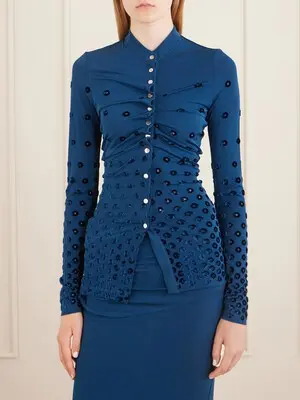 Rabanne Gathered Flocked Jersey Blouse