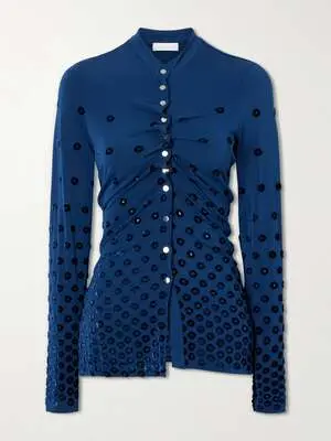 Rabanne Gathered Flocked Jersey Blouse