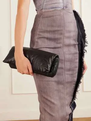 Rick Owens Baguette Logo-debossed Crinkled Leather Clutch