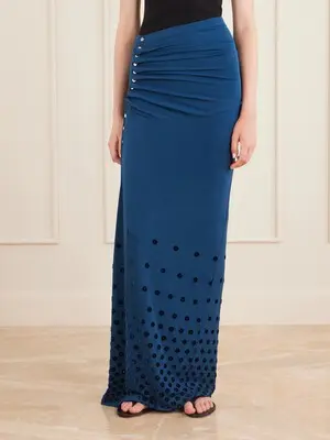 Rabanne Gathered Flocked Jersey Maxi Skirt