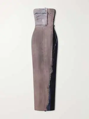Rick Owens Distressed Paneled Stretch-denim Maxi Dress