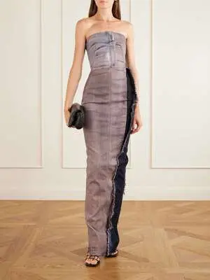 Rick Owens Distressed Paneled Stretch-denim Maxi Dress