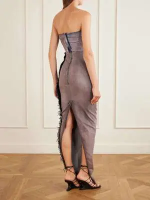Rick Owens Distressed Paneled Stretch-denim Maxi Dress