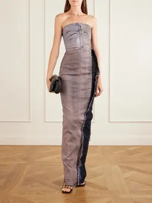 Rick Owens Distressed Paneled Stretch-denim Maxi Dress
