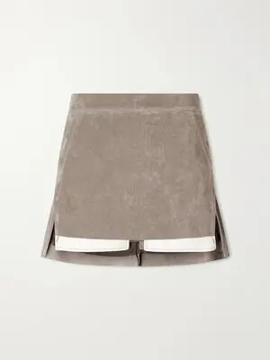 Rick Owens Suede Mini Skirt With High Slits - Gray