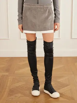 Rick Owens Suede Mini Skirt With High Slits - Gray