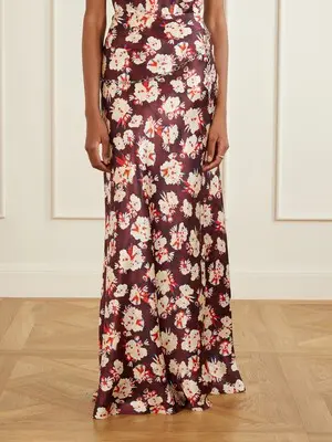 Rabanne Chainmail Embellished Floral Silk Maxi Skirt - Purple