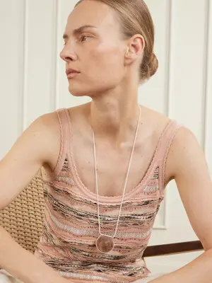 Marisa Klass 18-karat White Gold, Leather And Quartz Pendant Necklace