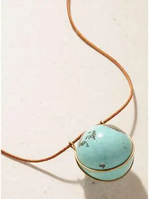 Marisa Klass 18-karat Gold, Turquoise And Leather Necklace - Blue