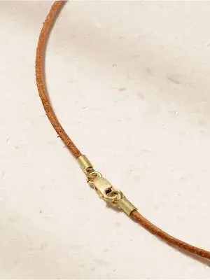Marisa Klass 18-karat Gold, Turquoise And Leather Necklace