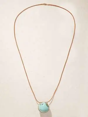 Marisa Klass 18-karat Gold, Turquoise And Leather Necklace