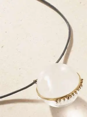 Marisa Klass Leandra Medine Cohen 18-karat Gold, Quartz, Diamond And Leather Necklace - Clear