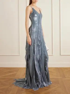 MARMAR HALIM Pleated Sequined Chiffon Gown