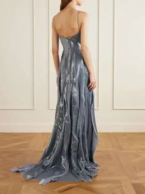 MARMAR HALIM Pleated Sequined Chiffon Gown