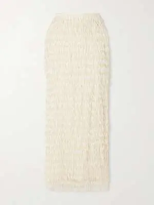 Maticevski Resonate Fringed Satin Midi Skirt - Cream