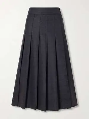 RÓHE Pleated Wool-blend Midi Skirt - Gray