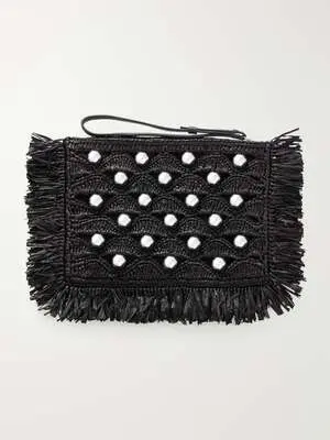 Rabanne Fringed Studded Raffia Clutch