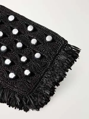 Rabanne Fringed Studded Raffia Clutch
