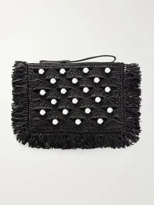 Rabanne Fringed Raffia Clutch - Black