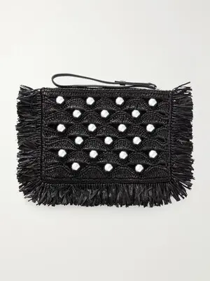 Rabanne Fringed Studded Raffia Clutch