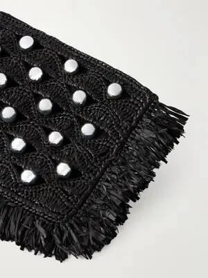 Rabanne Fringed Studded Raffia Clutch