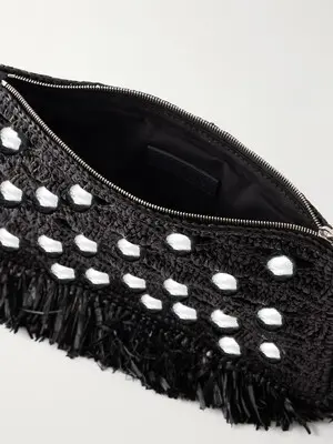 Rabanne Fringed Studded Raffia Clutch