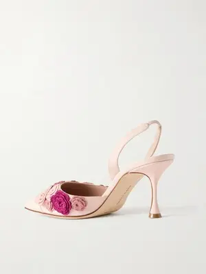 Manolo Blahnik Svemutasli 70 Embellished Crochet-trimmed Leather Pumps