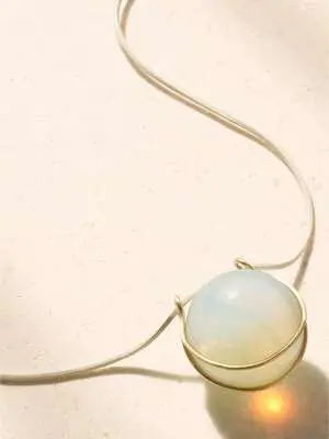Marisa Klass 18-karat Gold, Moonstone And Leather Necklace - White