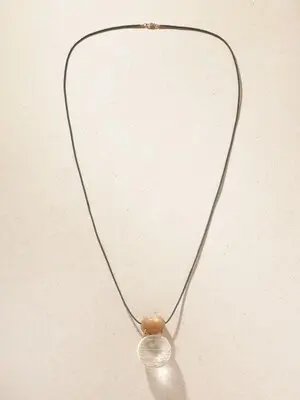 Marisa Klass 18-karat Gold, Moonstone, Rutilated Quartz And Leather Necklace