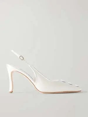 Manolo Blahnik Alexa 90 Embellished Satin Pumps - White