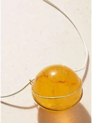 Marisa Klass 18-karat Gold, Fluorite And Leather Necklace - Orange